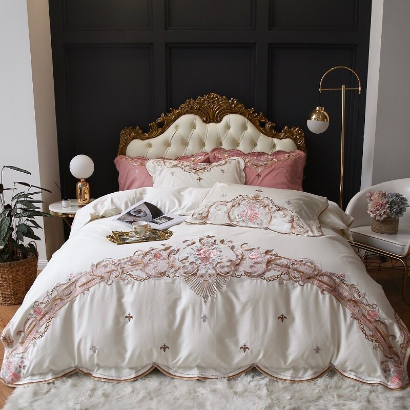 Luxury 100 Cotton Flowers Embroidery Bedding Set 4 Piece Collection